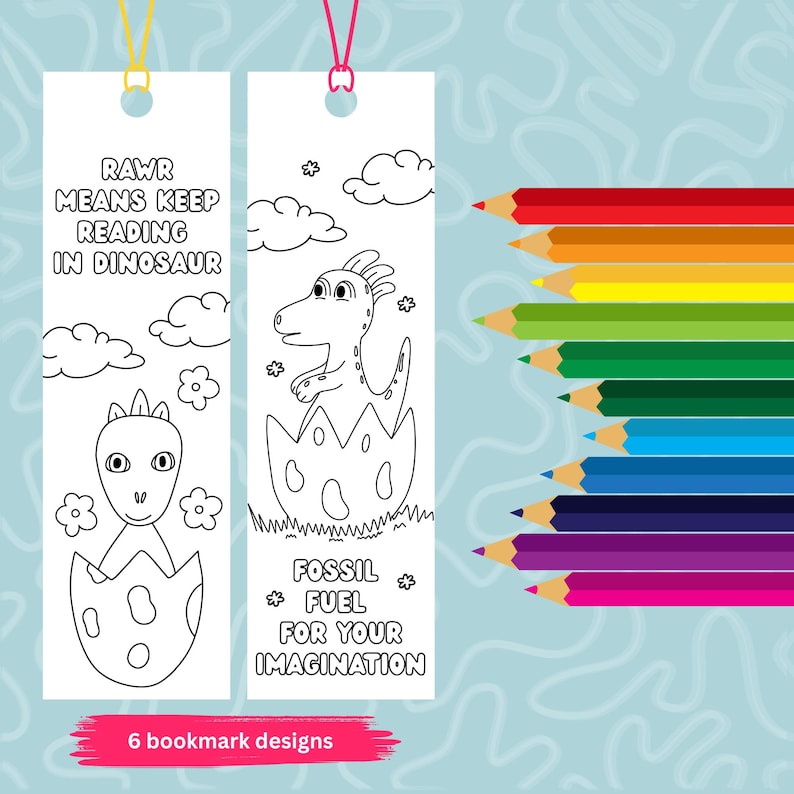 Dinosaur Coloring Bookmarks for Kids: Set of 6 (digital Download) - Etsy