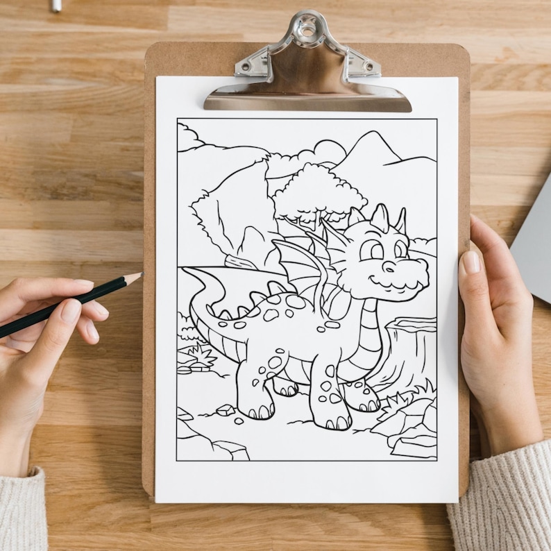Cute Baby Dragon Coloring Pages for Kids, Fantasy Coloring Book, Dragon ...