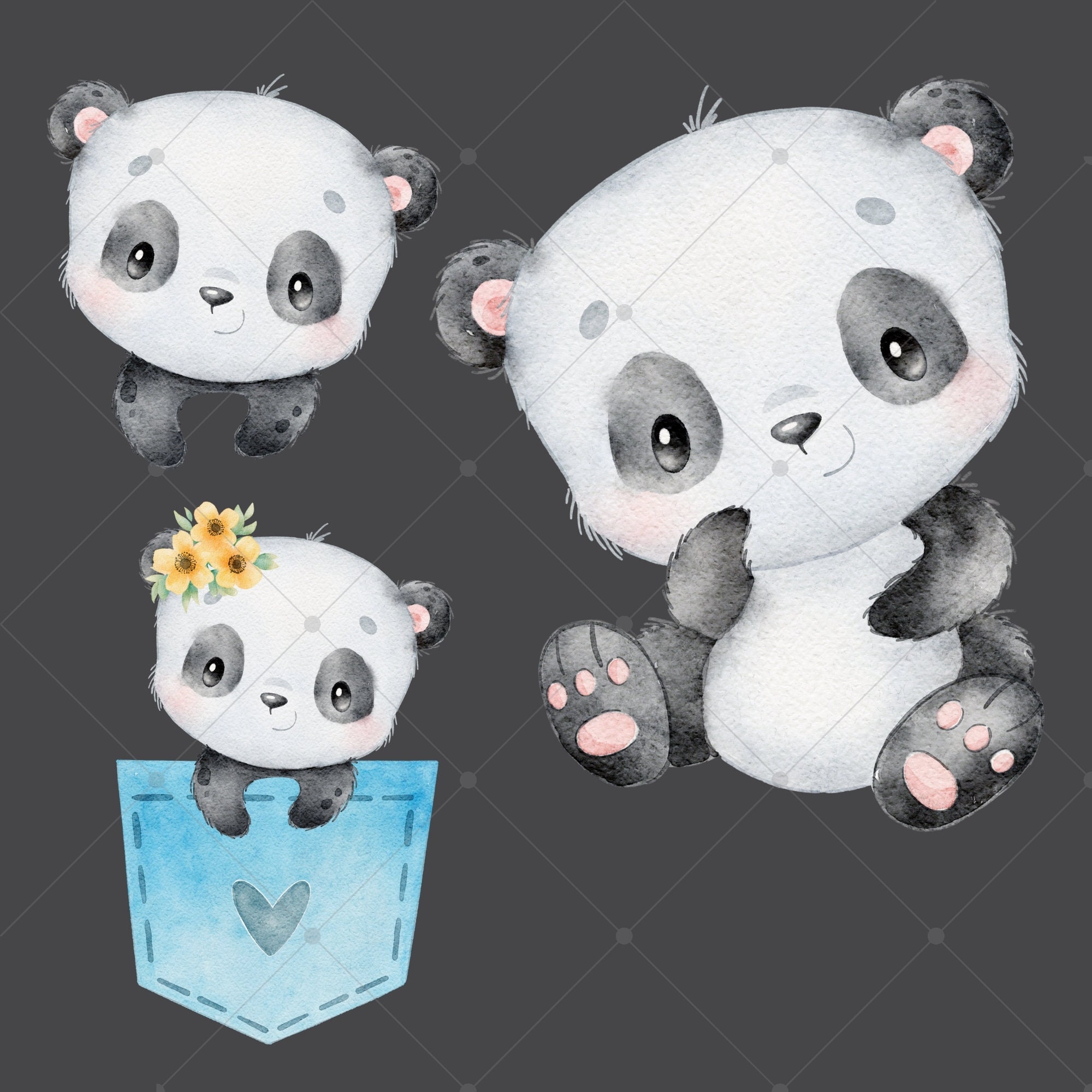 Watercolor Panda Clipart, Cute Panda Clipart, Panda PNG, Baby Panda ...