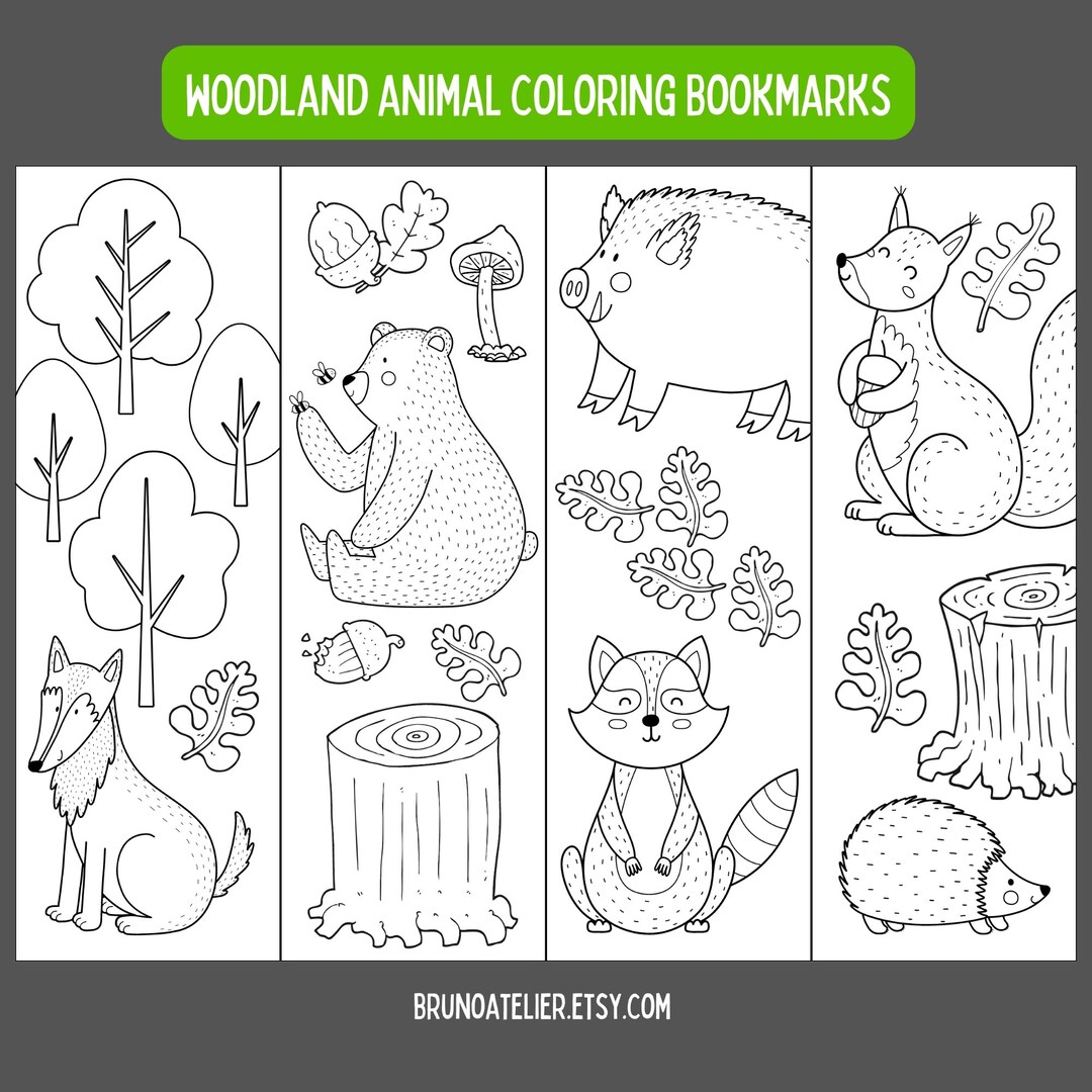 Forest Bookmarks, Woodland Coloring Bookmarks for Kids, Cute Animal ...