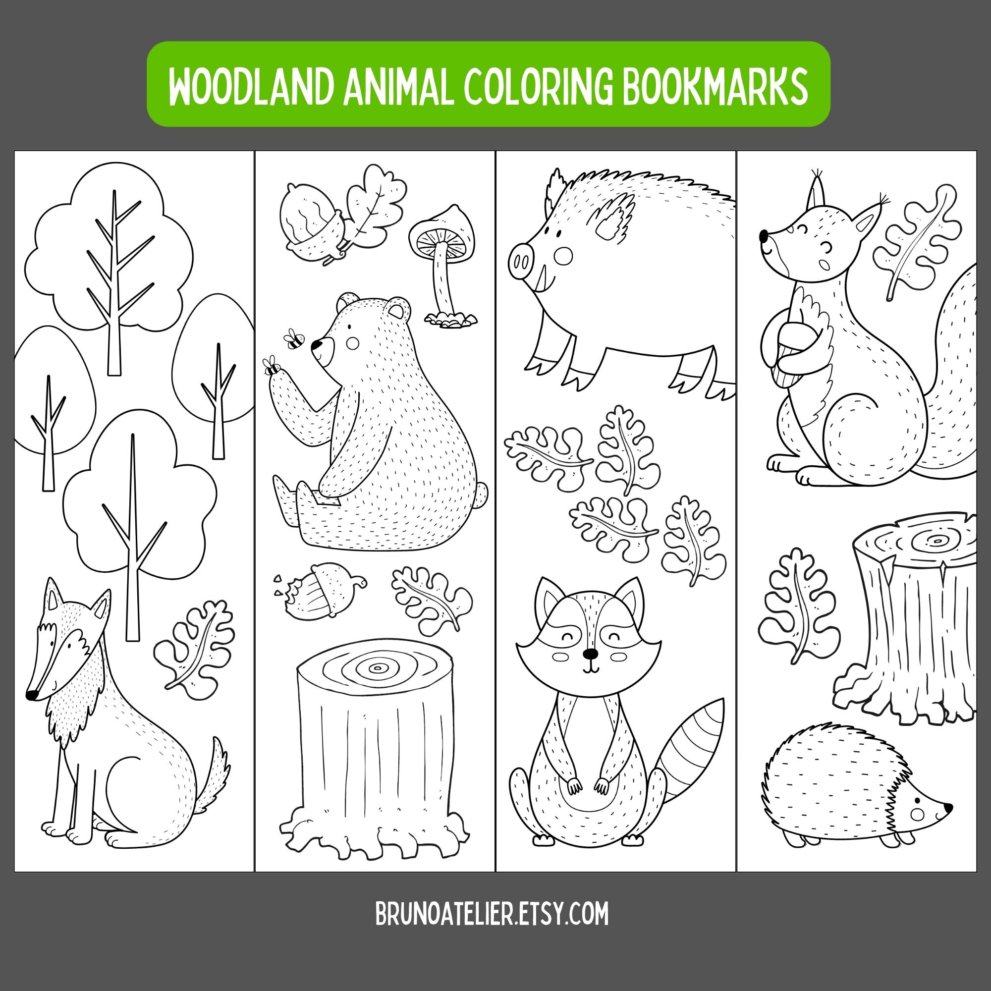Forest Bookmarks, Woodland Coloring Bookmarks for Kids, Cute Animal ...