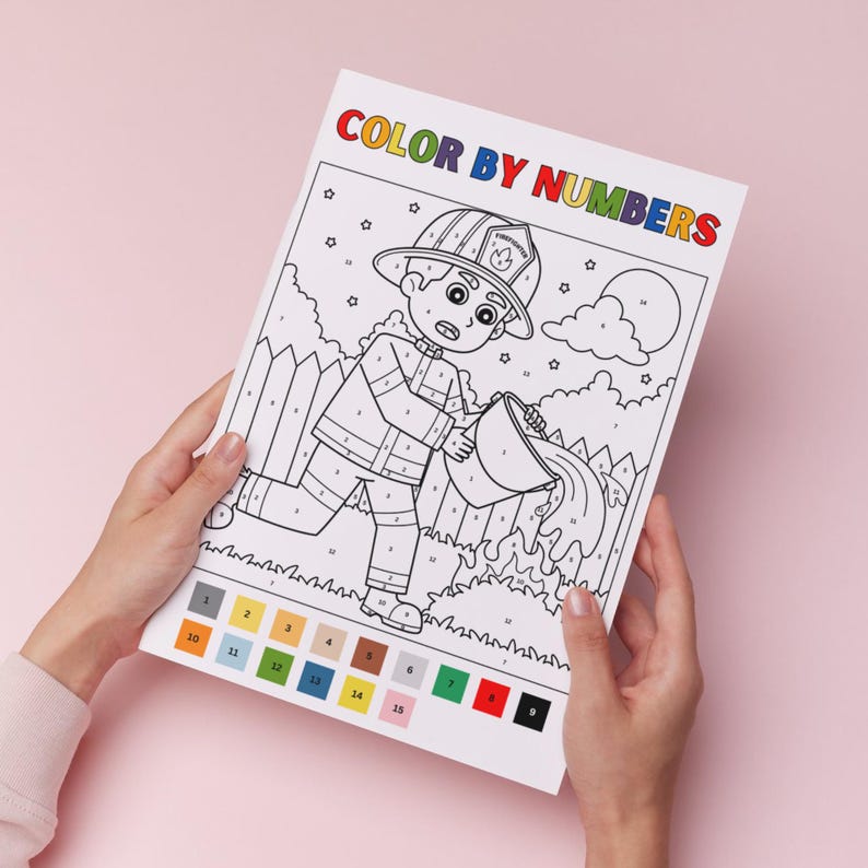 Firefighter Coloring Pages for Kids, Firefighter Color by Number ...