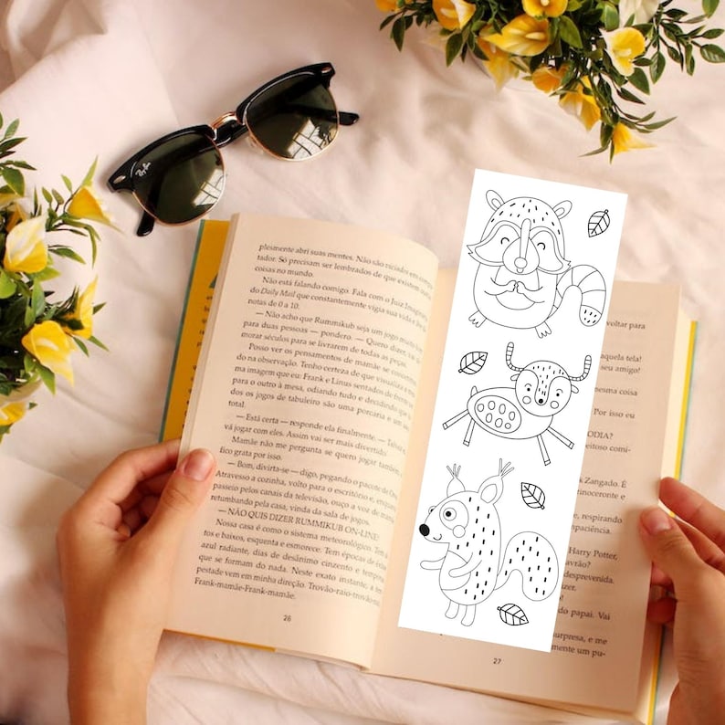 Woodland Coloring Bookmarks for Kids, Forest Bookmarks, Animal Coloring ...