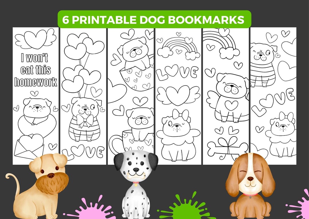 Dog Bookmarks for Kids Coloring Dog Bookmarks Puppy - Etsy