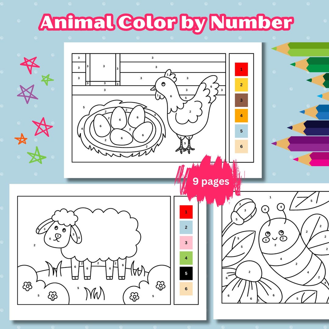 Animal Color by Number Pages for Kids, Color by Number Book, Printable ...