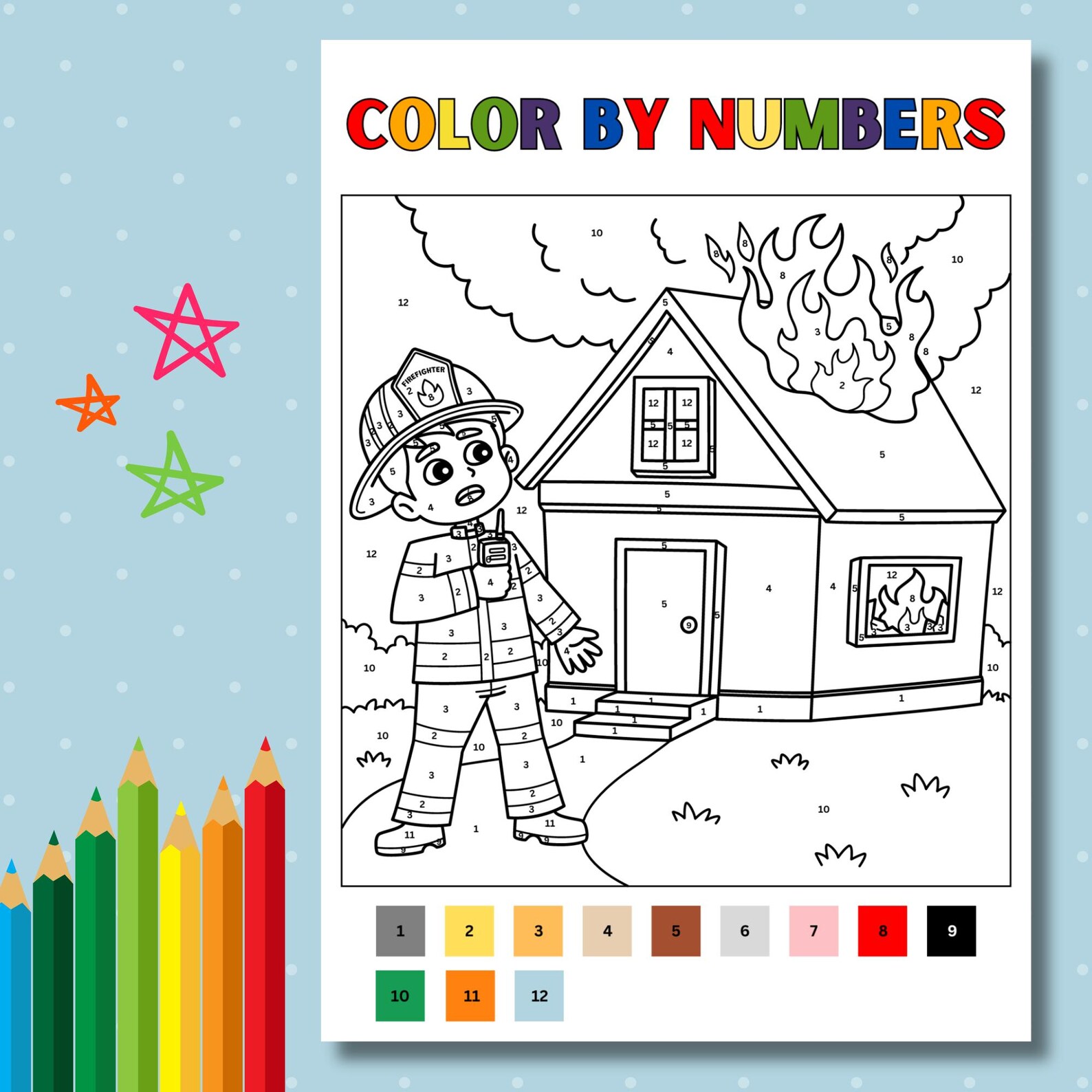 Firefighter Coloring Pages for Kids, Firefighter Color by Number ...