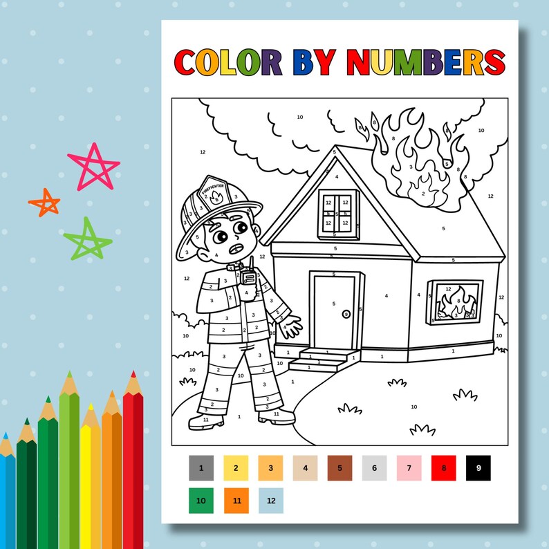 Firefighter Coloring Pages for Kids, Firefighter Color by Number ...