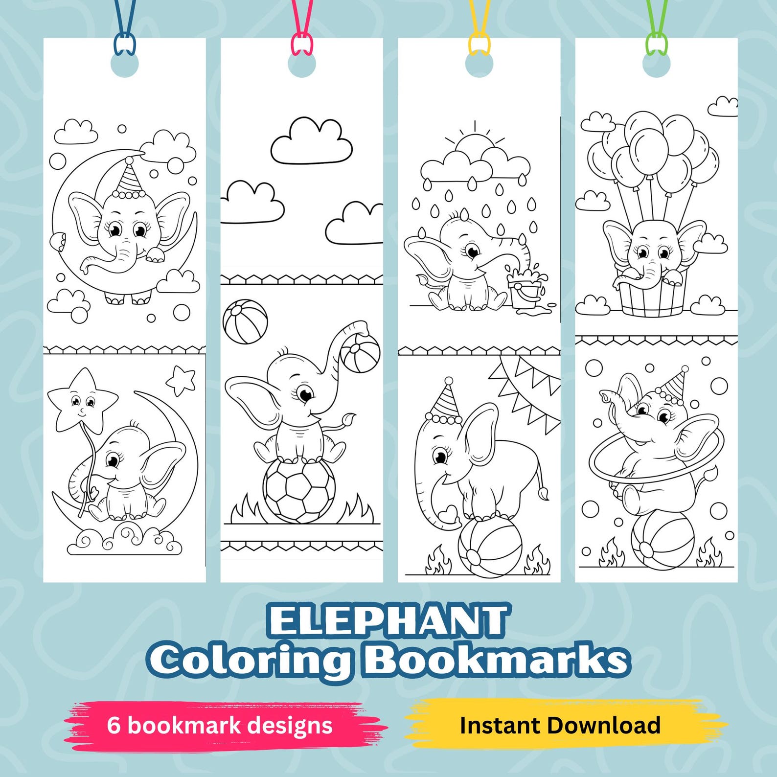 Elephant Coloring Bookmarks for Kids, Animal Coloring Bookmarks ...