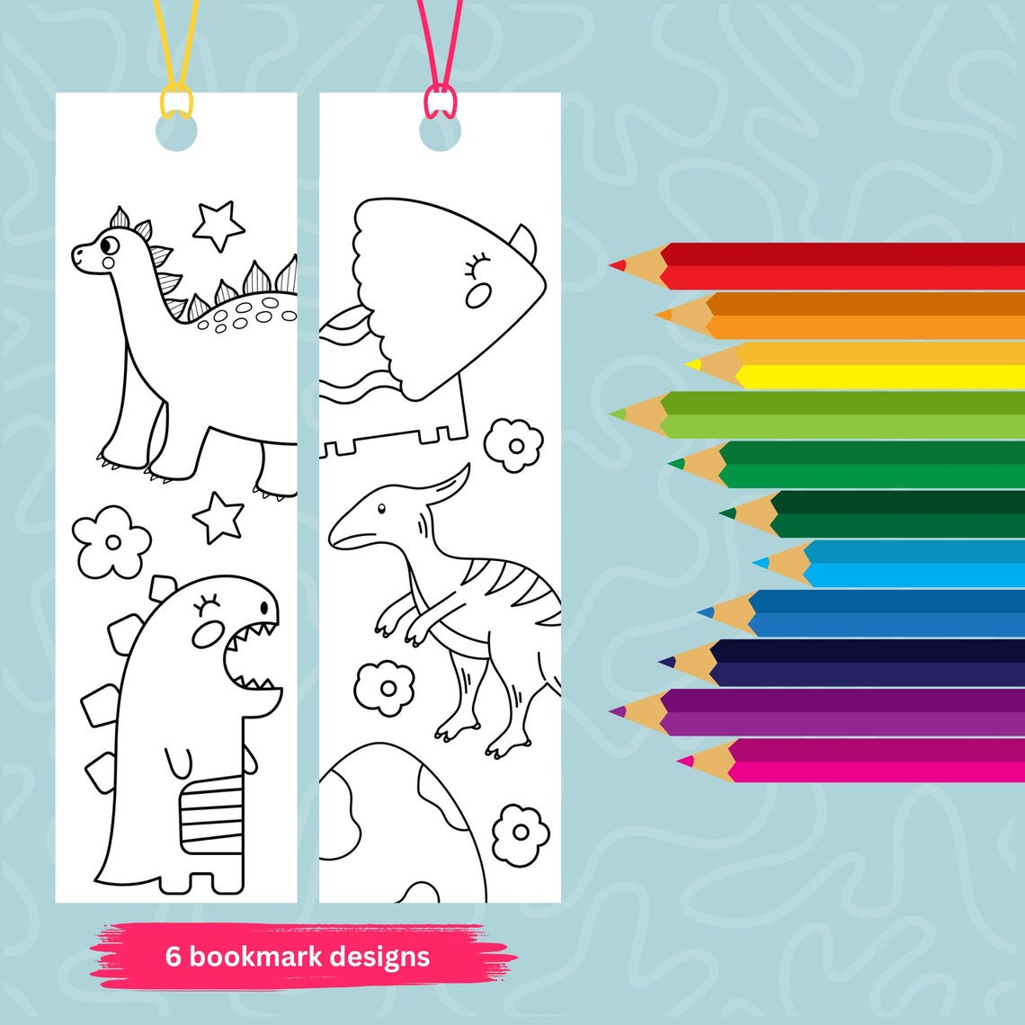 Dinosaur Coloring Bookmarks for Kids, Printable Bookmarks to Color ...