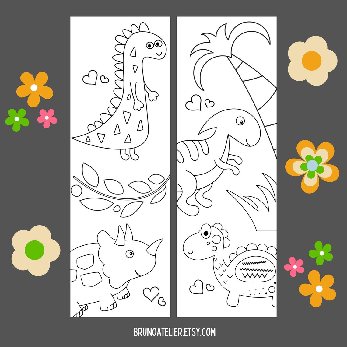 Dinosaur Coloring Bookmarks for Kids, Printable Bookmarks to Color ...