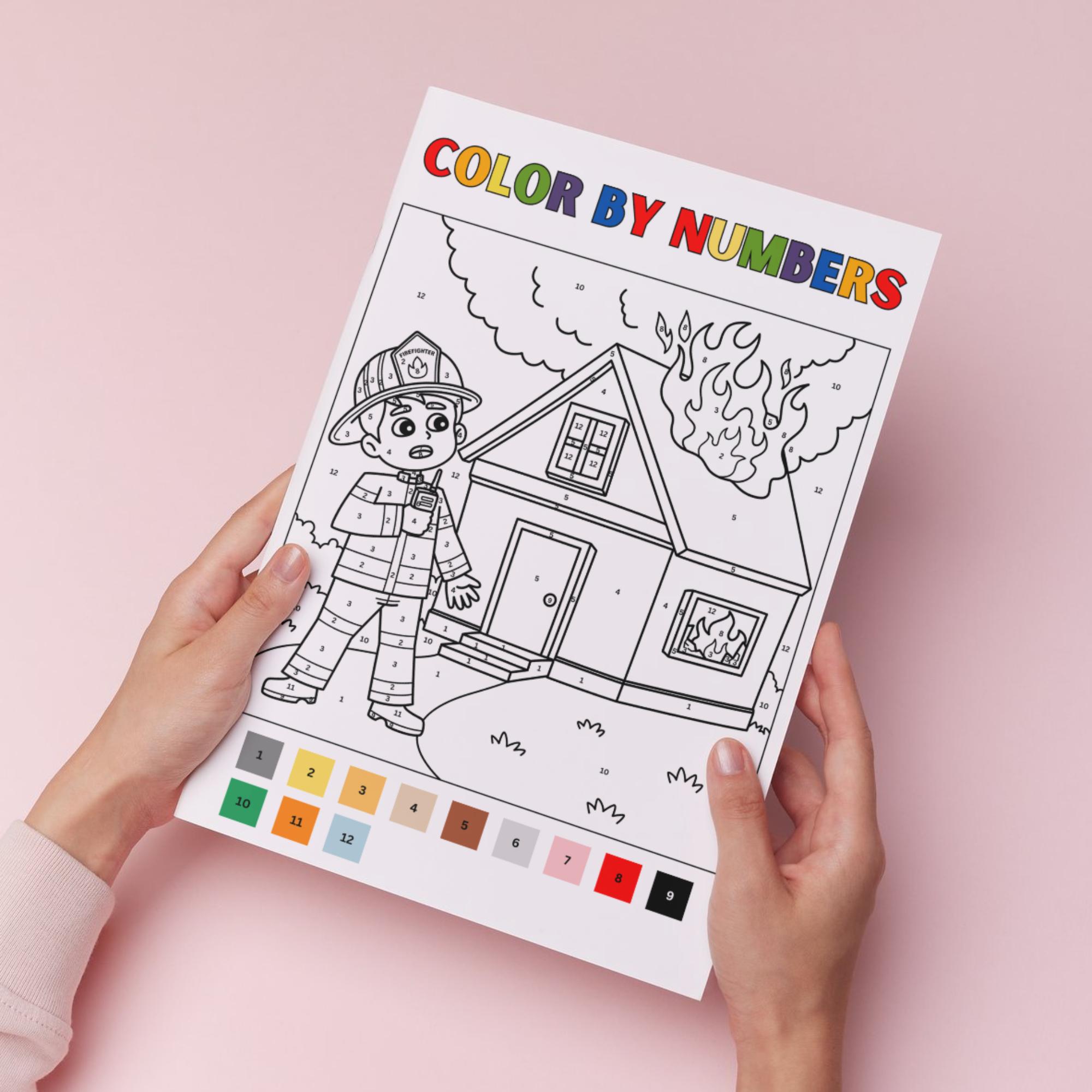Firefighter Coloring Pages for Kids, Firefighter Color by Number ...