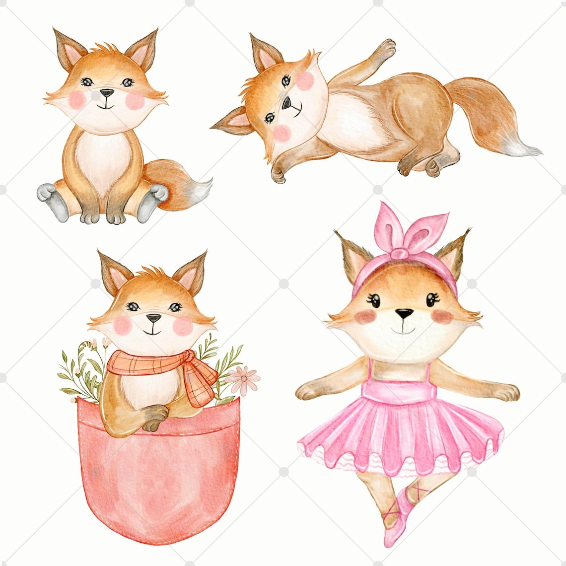 Watercolor Fox Clipart Watercolor Fox PNG Fox Clipart Cute - Etsy