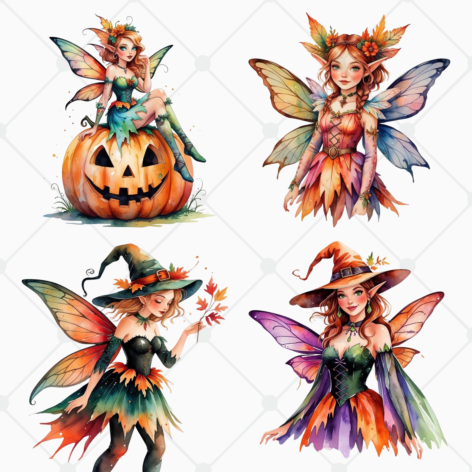 Watercolor Halloween Fairy Clipart Bundle: Gothic Autumn PNG (digital ...
