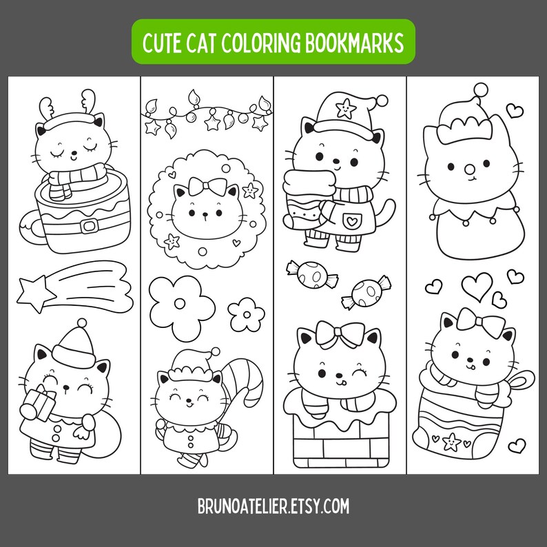Cute Cat Coloring Bookmarks for Kids, Animal Coloring Bookmarks ...