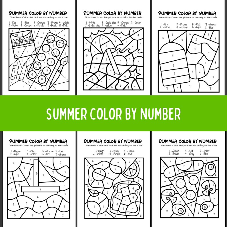 Summer Color by Number for Kids, Color by Number Book, Printable Color ...