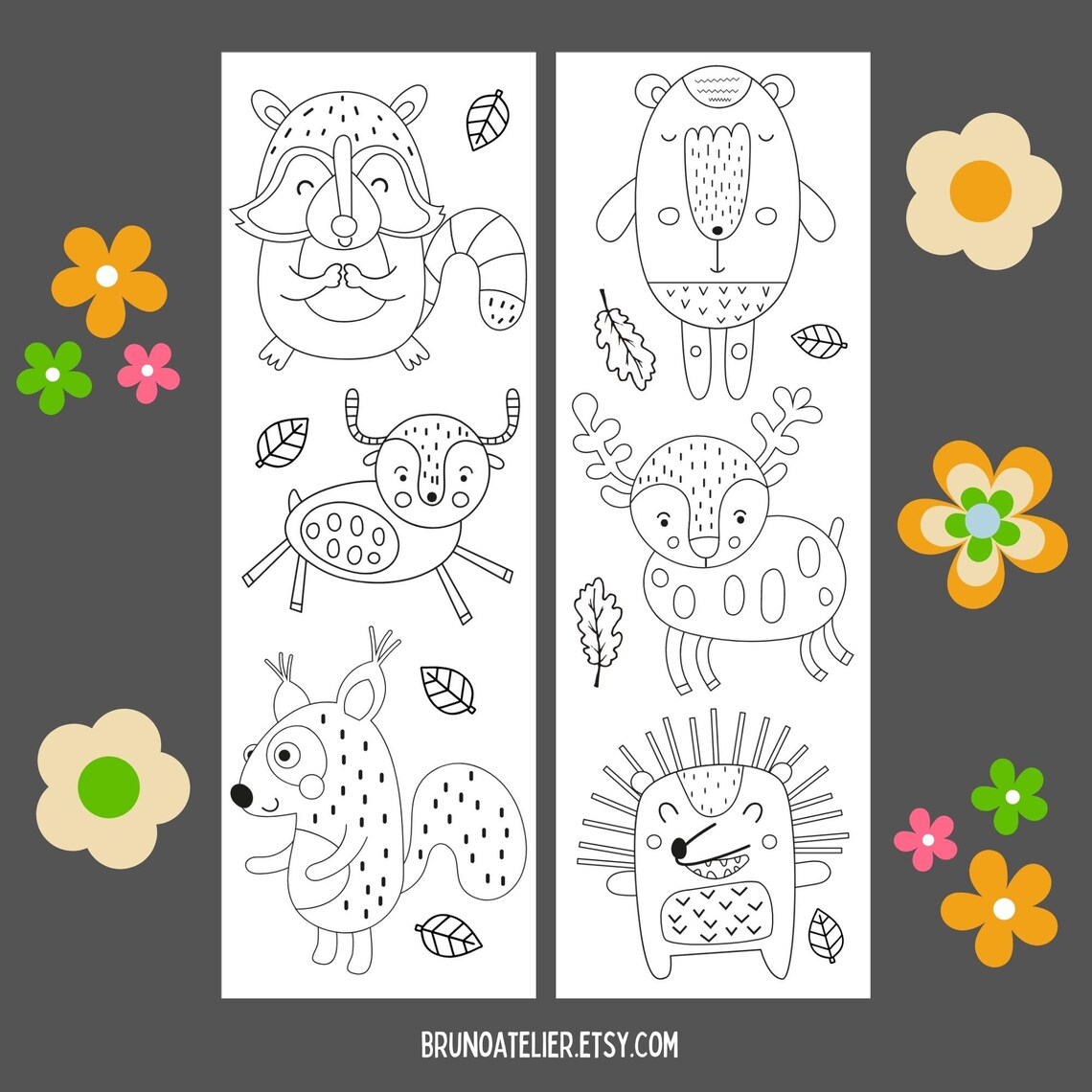 Woodland Coloring Bookmarks for Kids, Forest Bookmarks, Animal Coloring ...