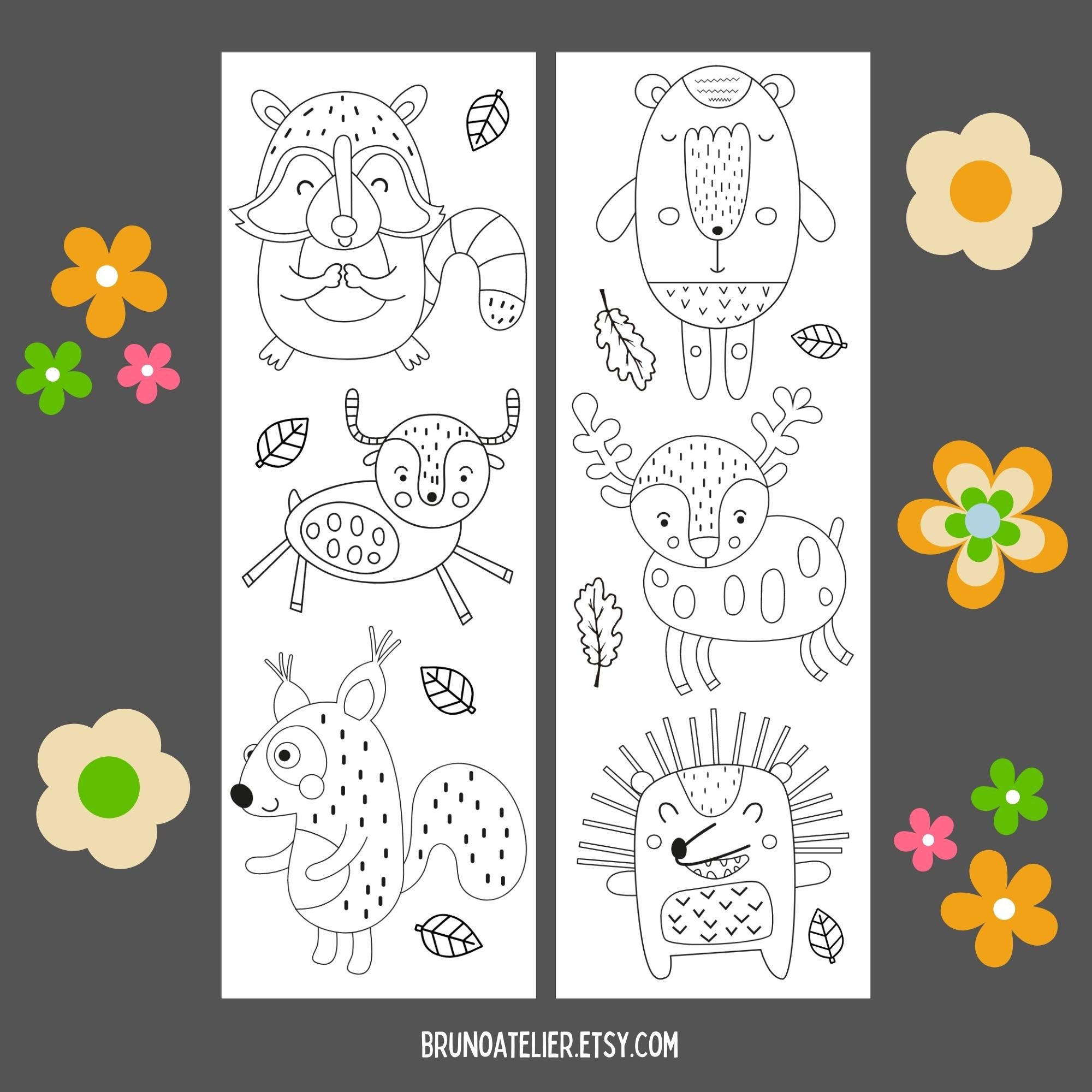 Woodland Coloring Bookmarks for Kids, Forest Bookmarks, Animal Coloring ...