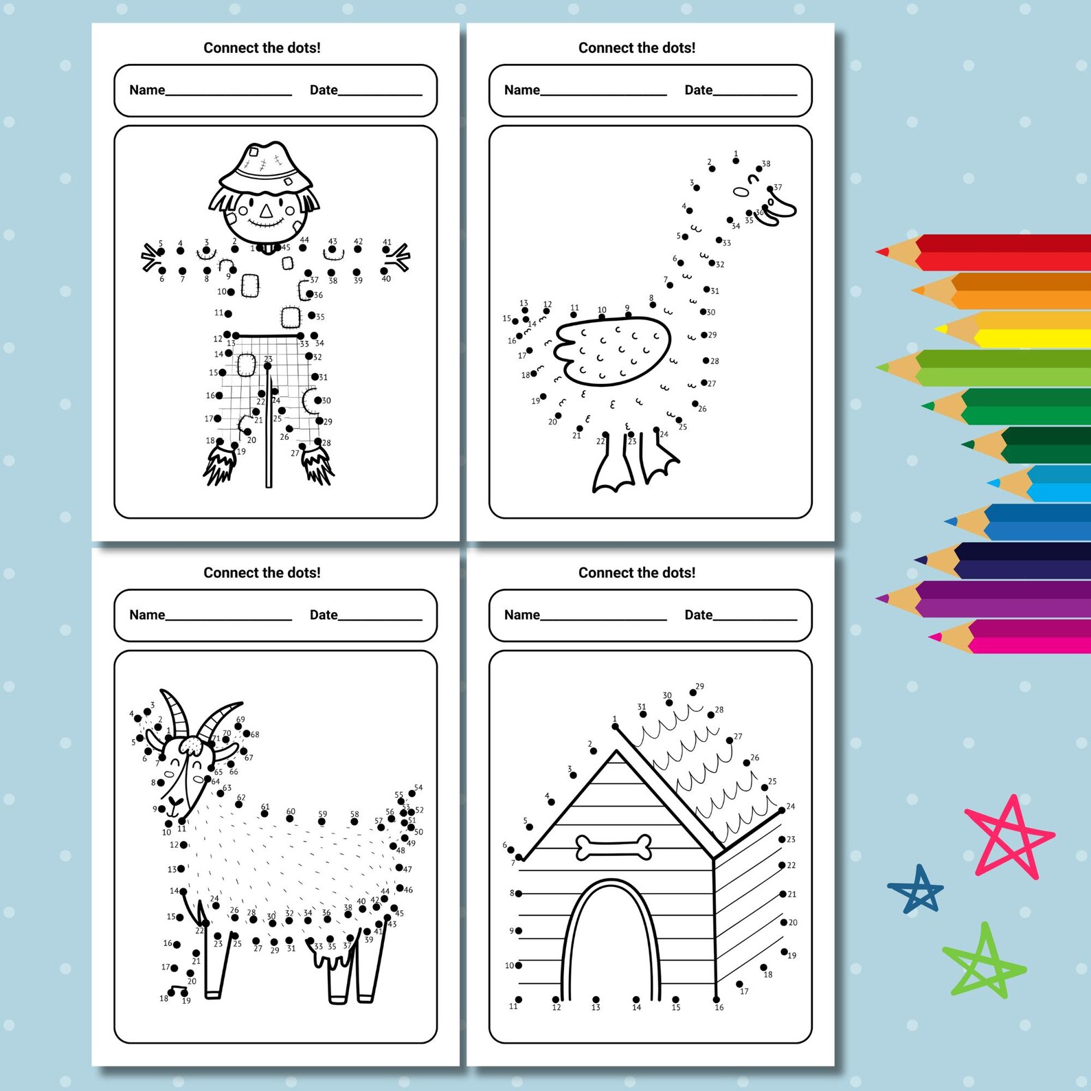 Printable Farm Animal Dot to Dot Coloring Pages, Farm Animal Coloring ...