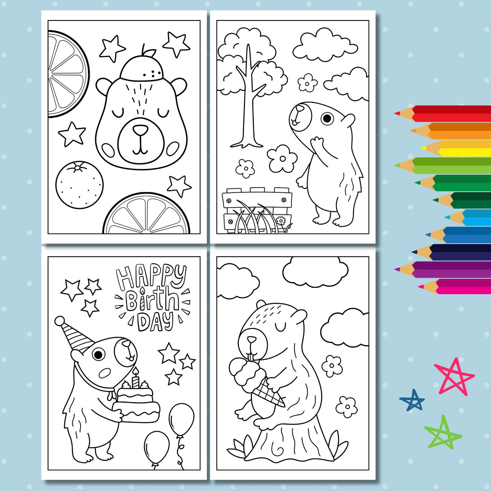 Cute Capybara Coloring Pages for Kids, Capybara Coloring Sheet ...