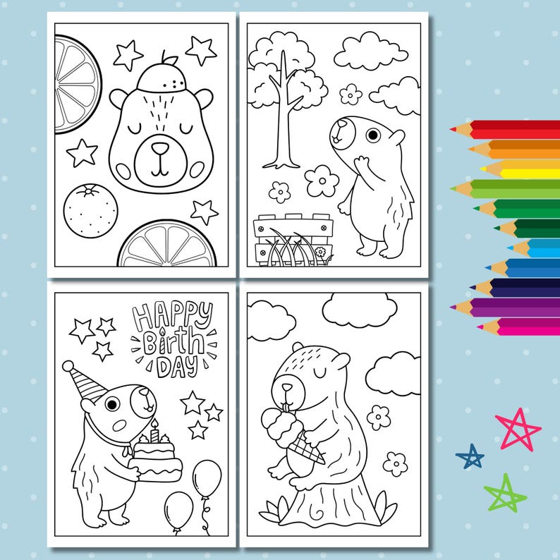 Cute Capybara Coloring Pages for Kids, Capybara Coloring Sheet ...