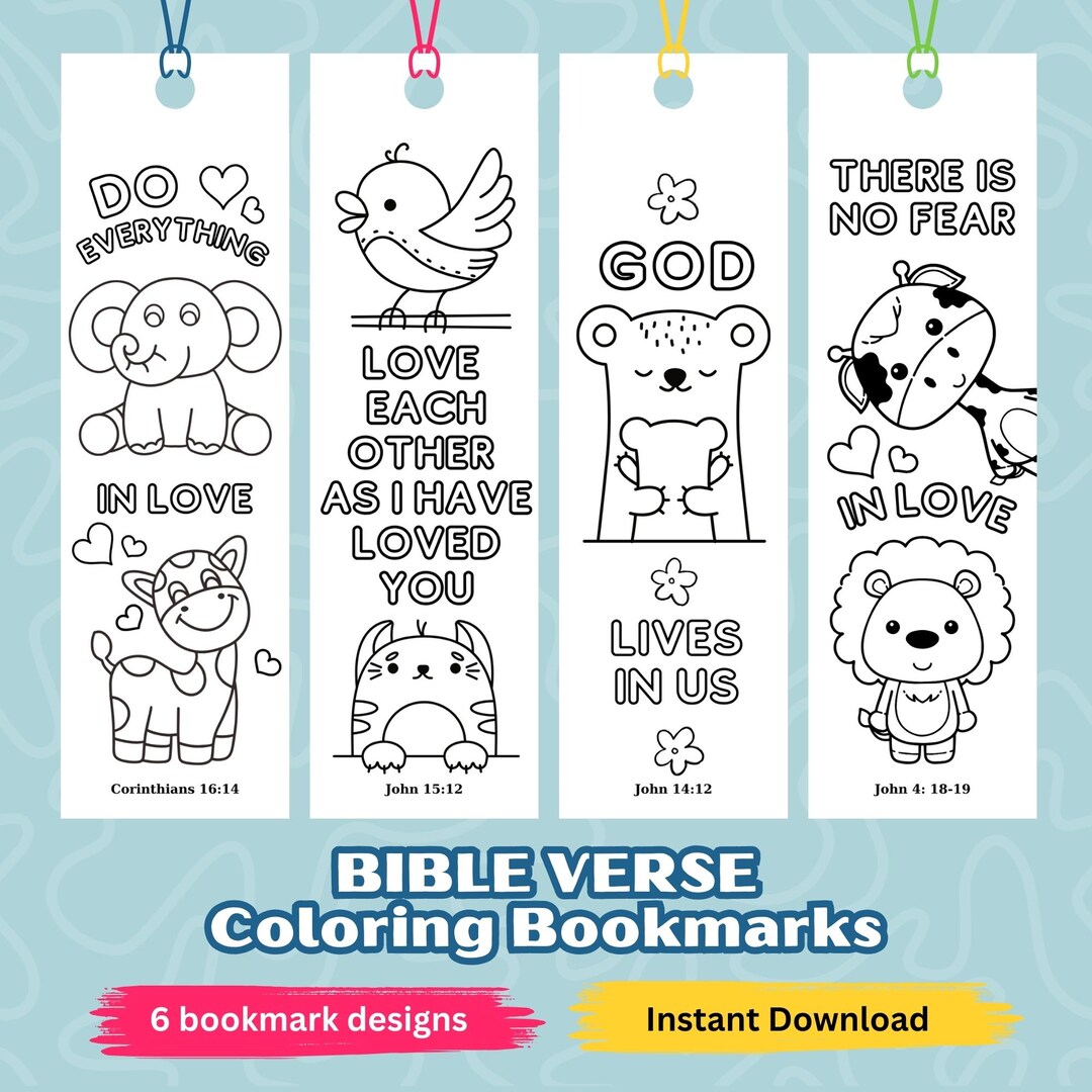 Bible Verse Coloring Bookmarks for Kids, Bible Bookmarks, Animal ...