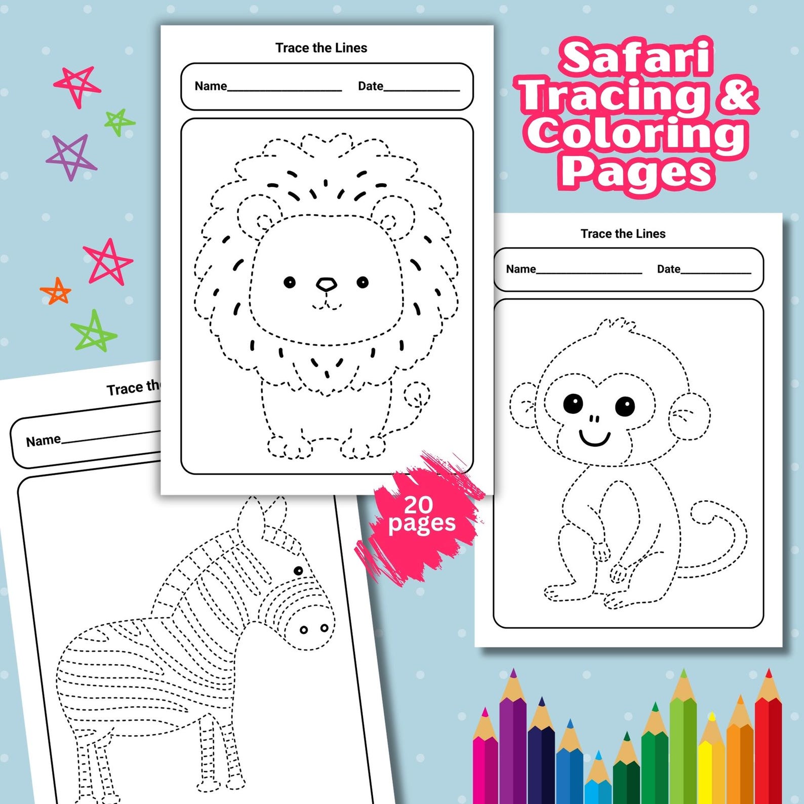 Preschool Line Tracing Worksheets, Safari Tracing and Coloring Pages ...