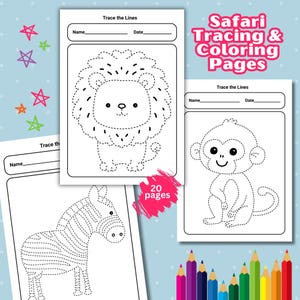 Preschool Line Tracing Worksheets, Safari Tracing and Coloring Pages ...
