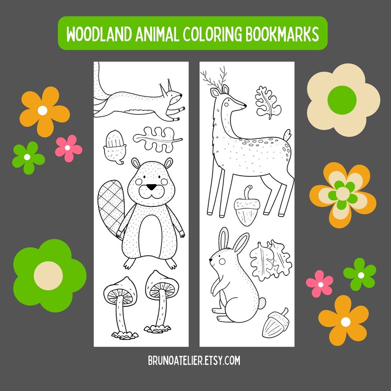 Forest Bookmarks, Woodland Coloring Bookmarks for Kids, Cute Animal ...