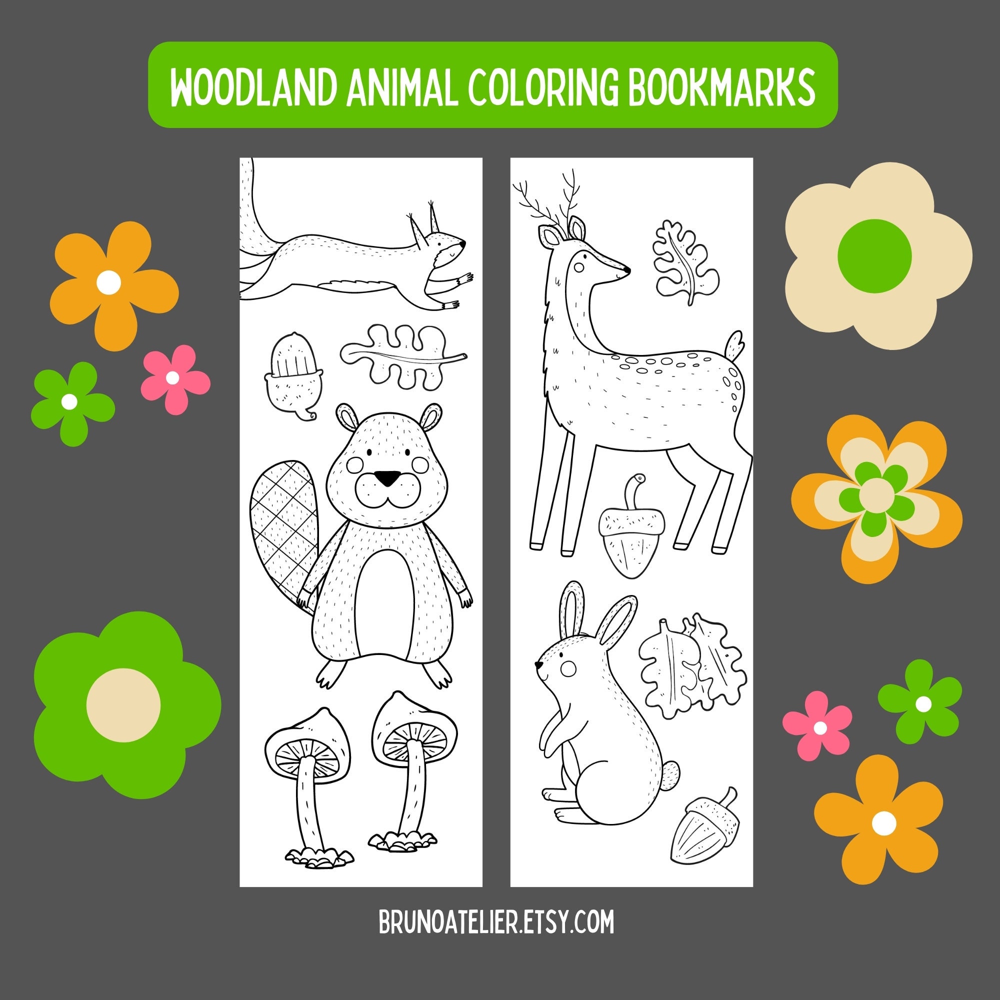 Forest Bookmarks, Woodland Coloring Bookmarks for Kids, Cute Animal ...