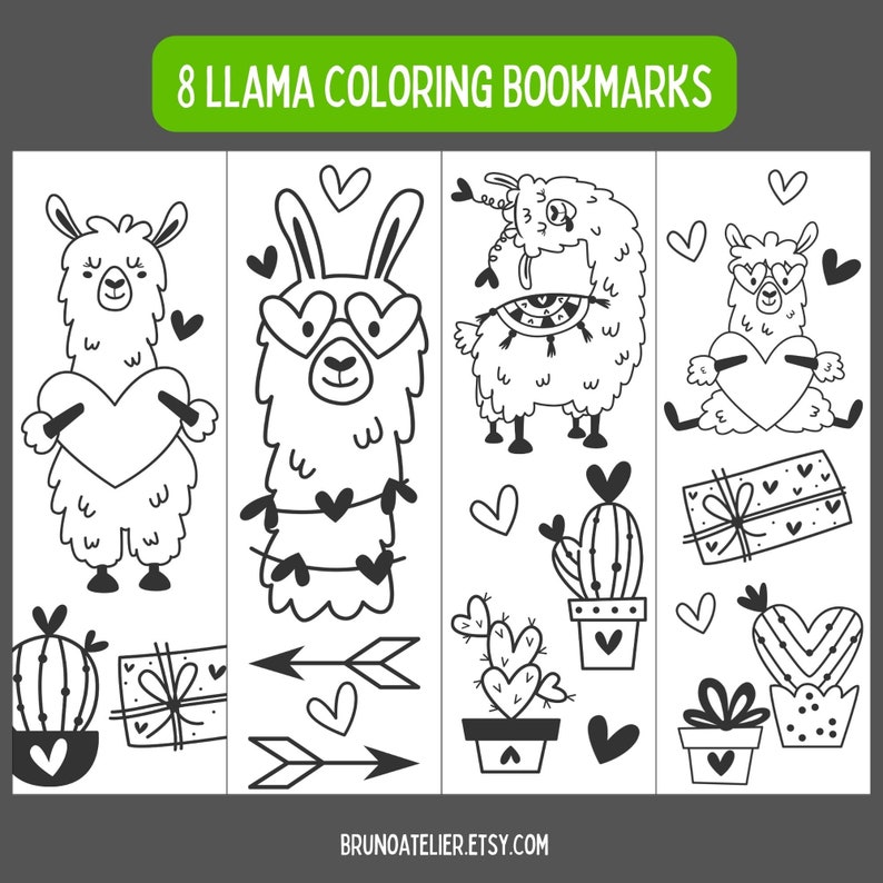 Cute Llama Coloring Bookmarks for Kids, Animal Coloring Bookmarks ...
