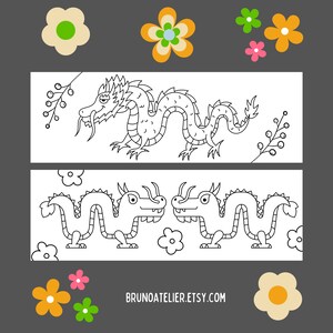 Dragon Coloring Bookmarks for Kids, Dragon Bookmarks, Printable ...