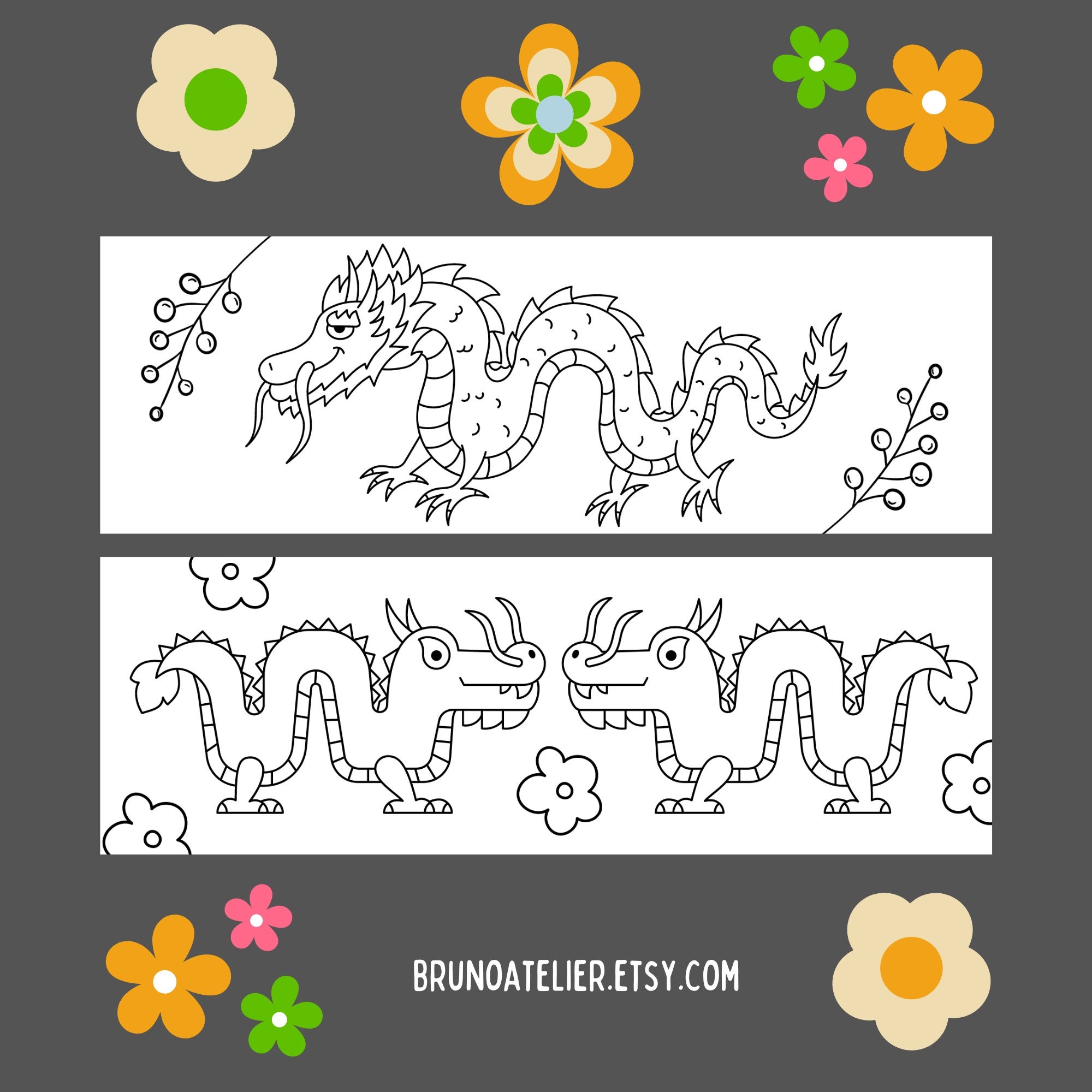 Dragon Coloring Bookmarks for Kids, Dragon Bookmarks, Printable ...
