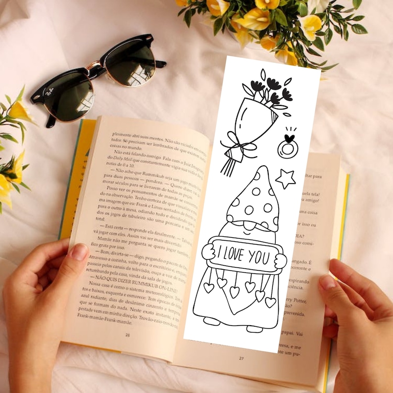 Valentine Day Coloring Bookmarks for Kids, Cute Gnome Bookmarks ...