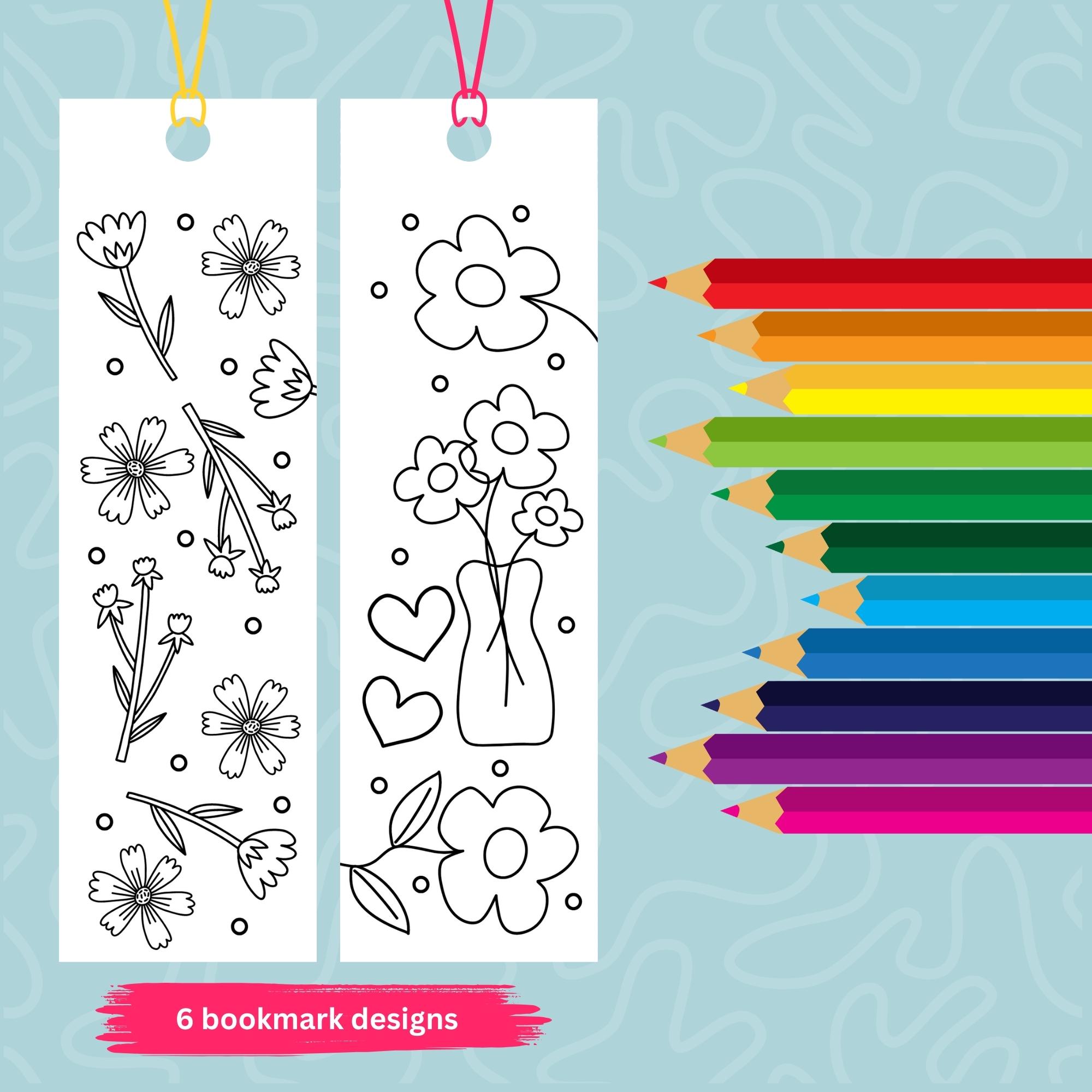 Flower Bookmark Set, Printable Flower Coloring Bookmarks, Bookmarks to ...