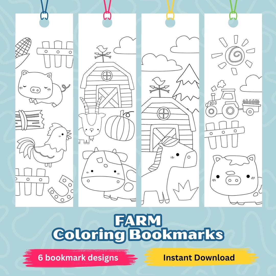 Farm Animal Coloring Bookmarks: Kids Printable Bookmarks (PDF) - Etsy