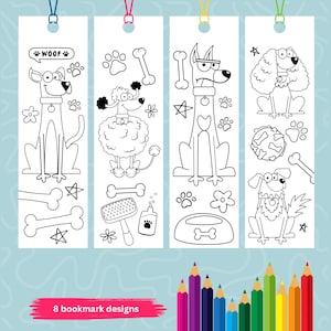 Cute Dog Coloring Bookmarks for Kids, Cute Dog Bookmarks, Printable ...