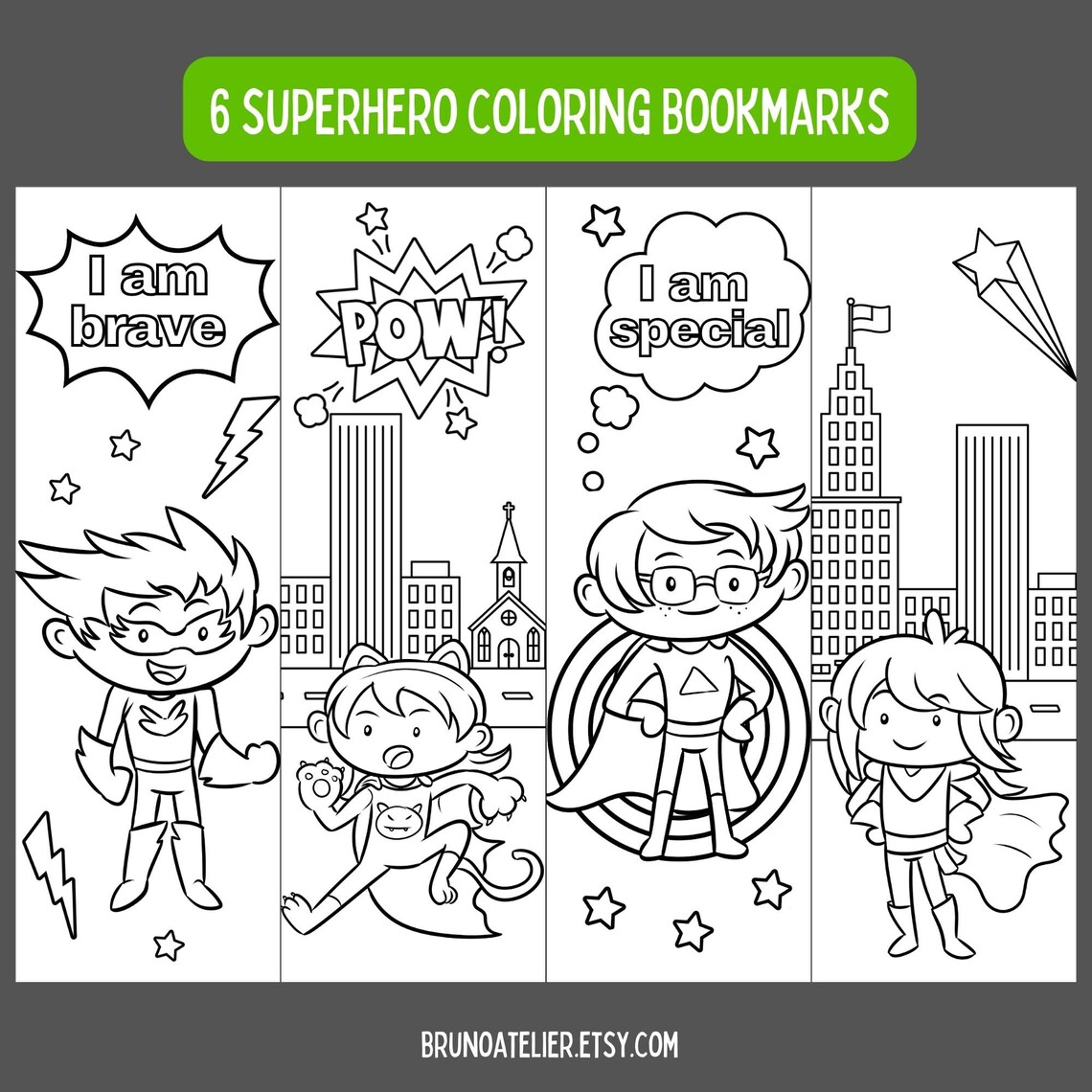 Superhero Coloring Bookmarks for Kids, Superhero Bookmarks PNG ...