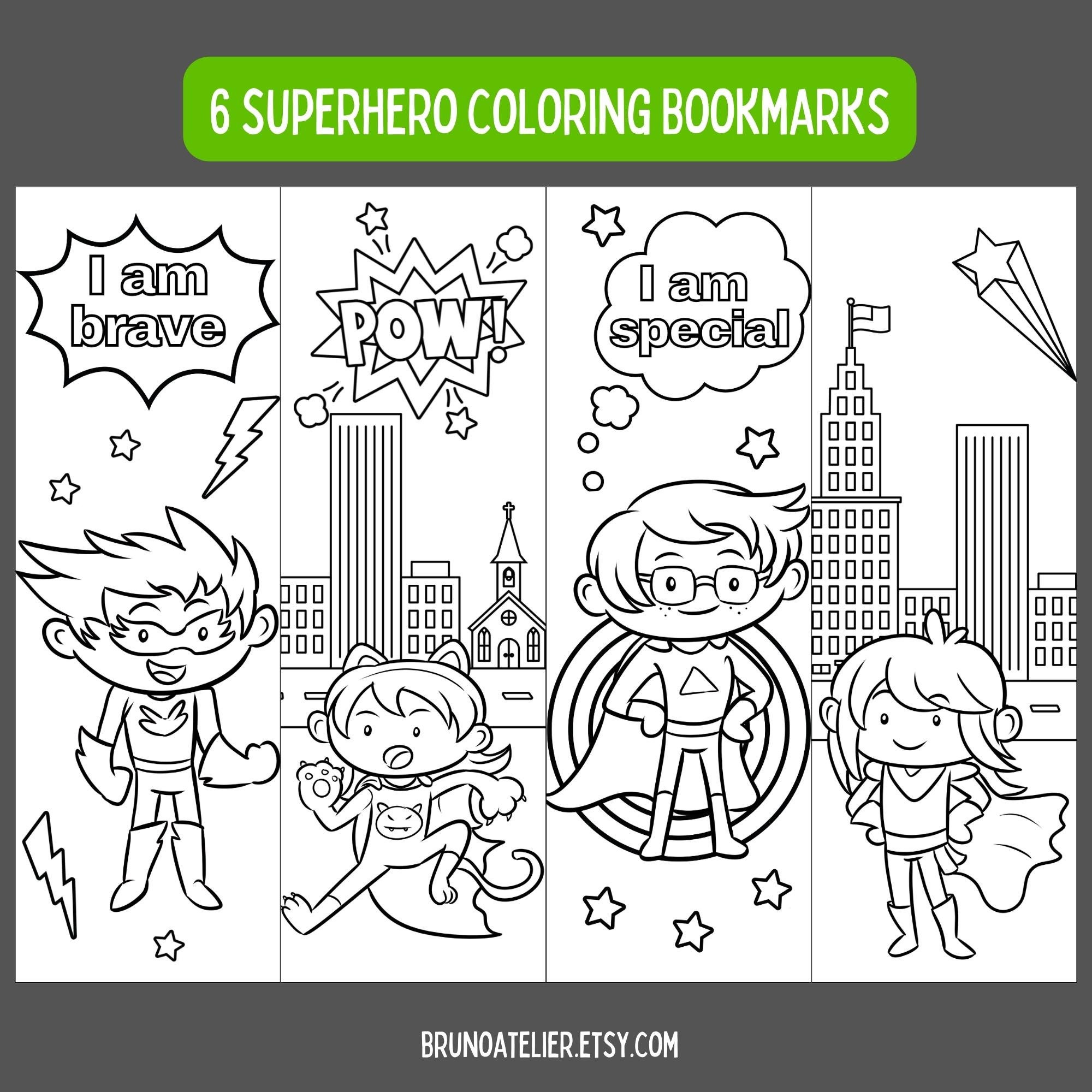Superhero Coloring Bookmarks for Kids, Superhero Bookmarks PNG ...