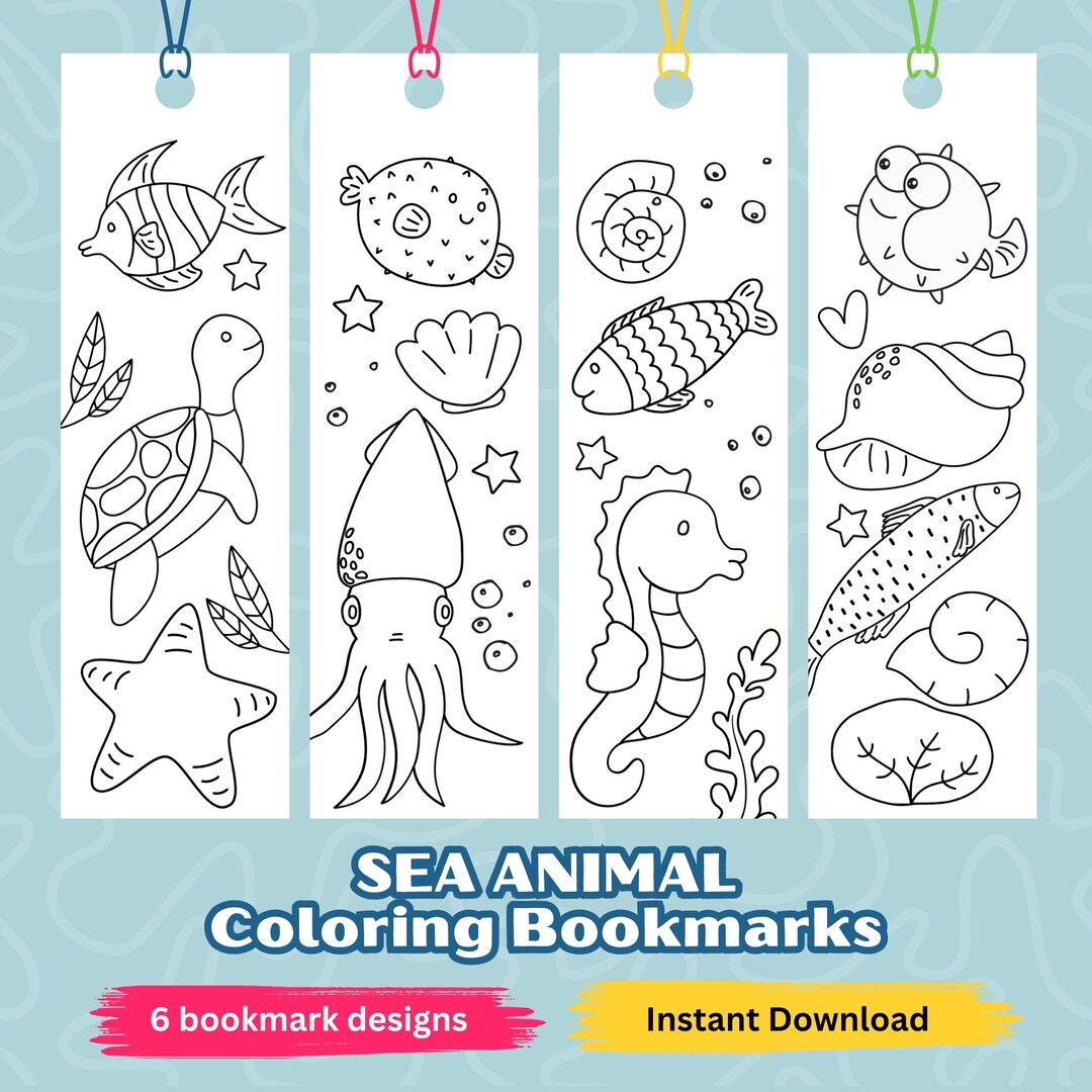 Ocean Animal Coloring Bookmarks: Kids' Printable Bookmarks (PDF) - Etsy