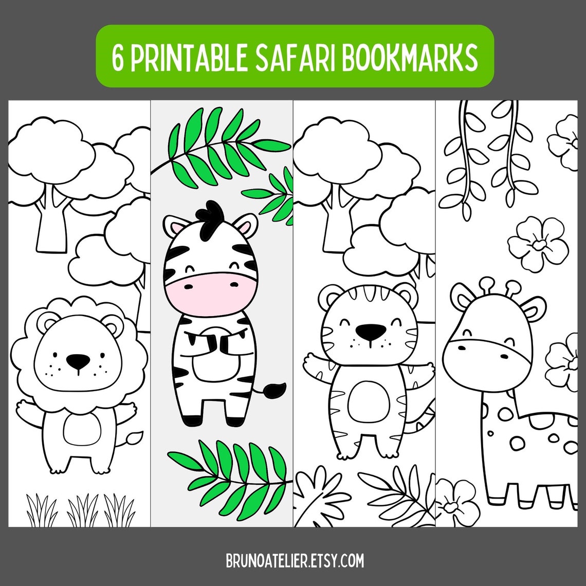 Safari Coloring Bookmarks for Kids, Animal Coloring Bookmarks, Safari ...