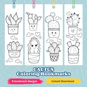 Cactus Coloring Bookmarks for Kids, Catus Bookmarks, Printable Bookmark ...