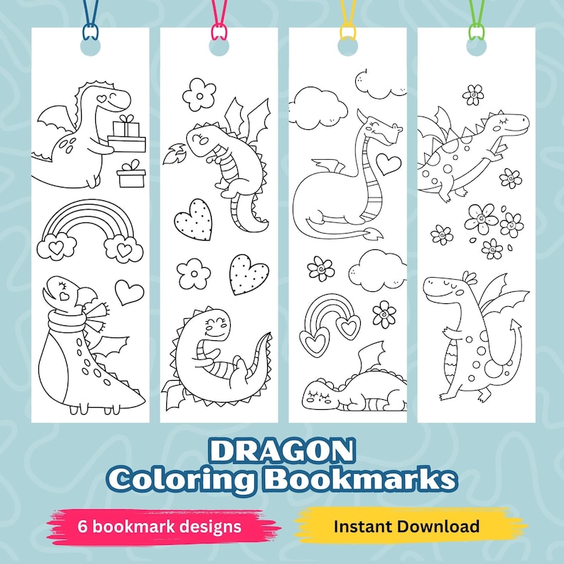 Dragon Coloring Bookmarks for Kids: Printable Party Favors (PDF) - Etsy