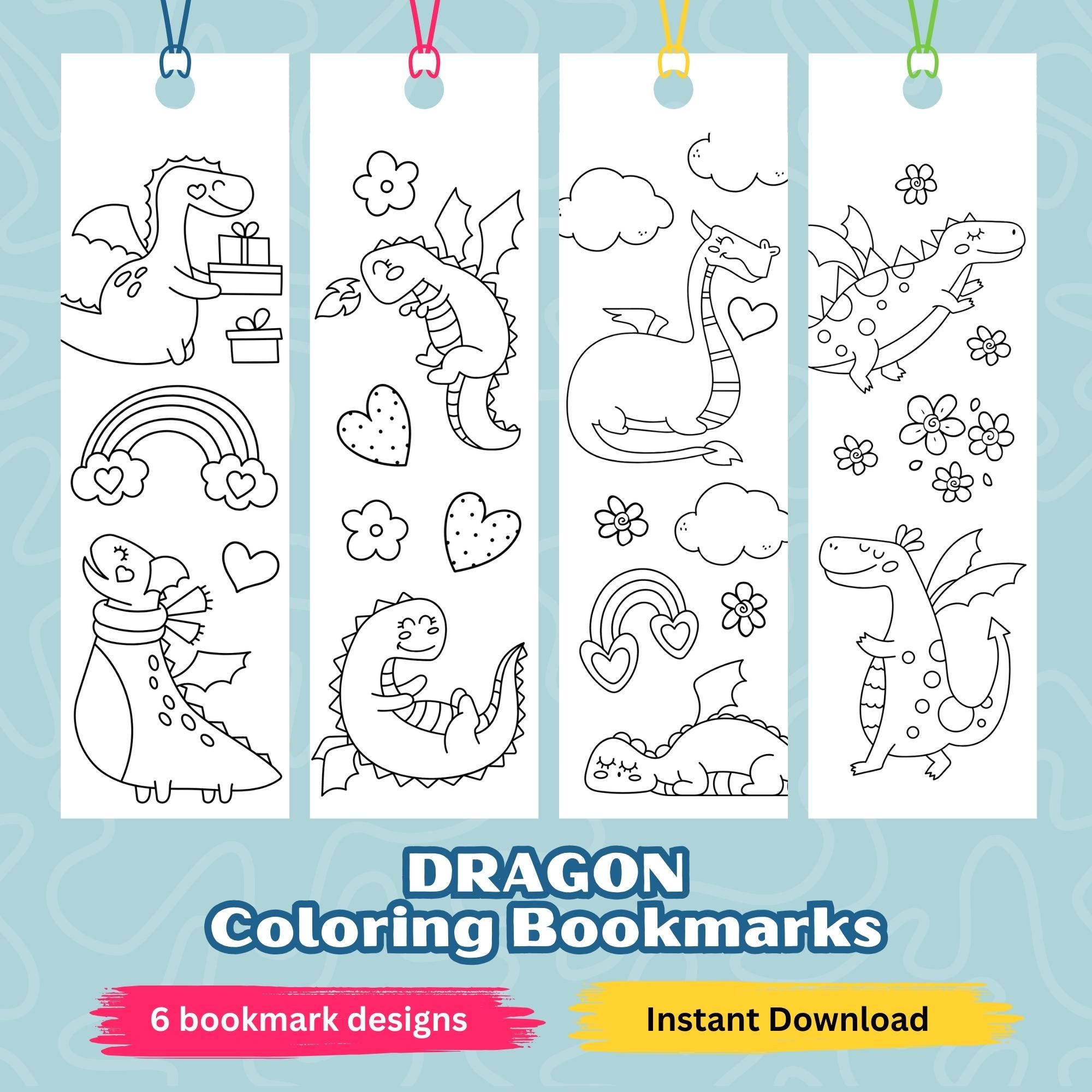 Dragon Coloring Bookmarks for Kids: Printable Party Favors (PDF) - Etsy