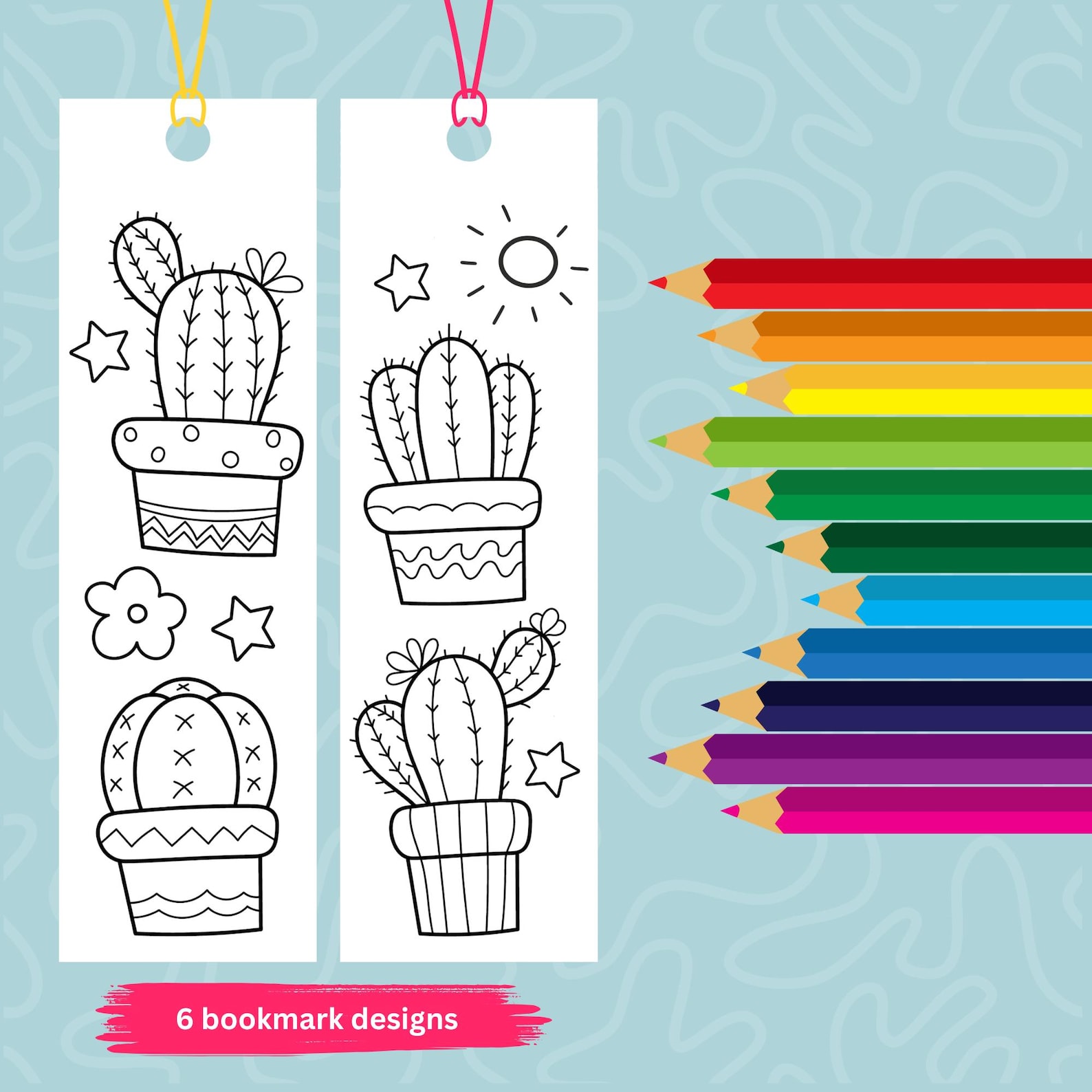 Cactus Coloring Bookmarks for Kids, Catus Bookmarks, Printable Bookmark ...
