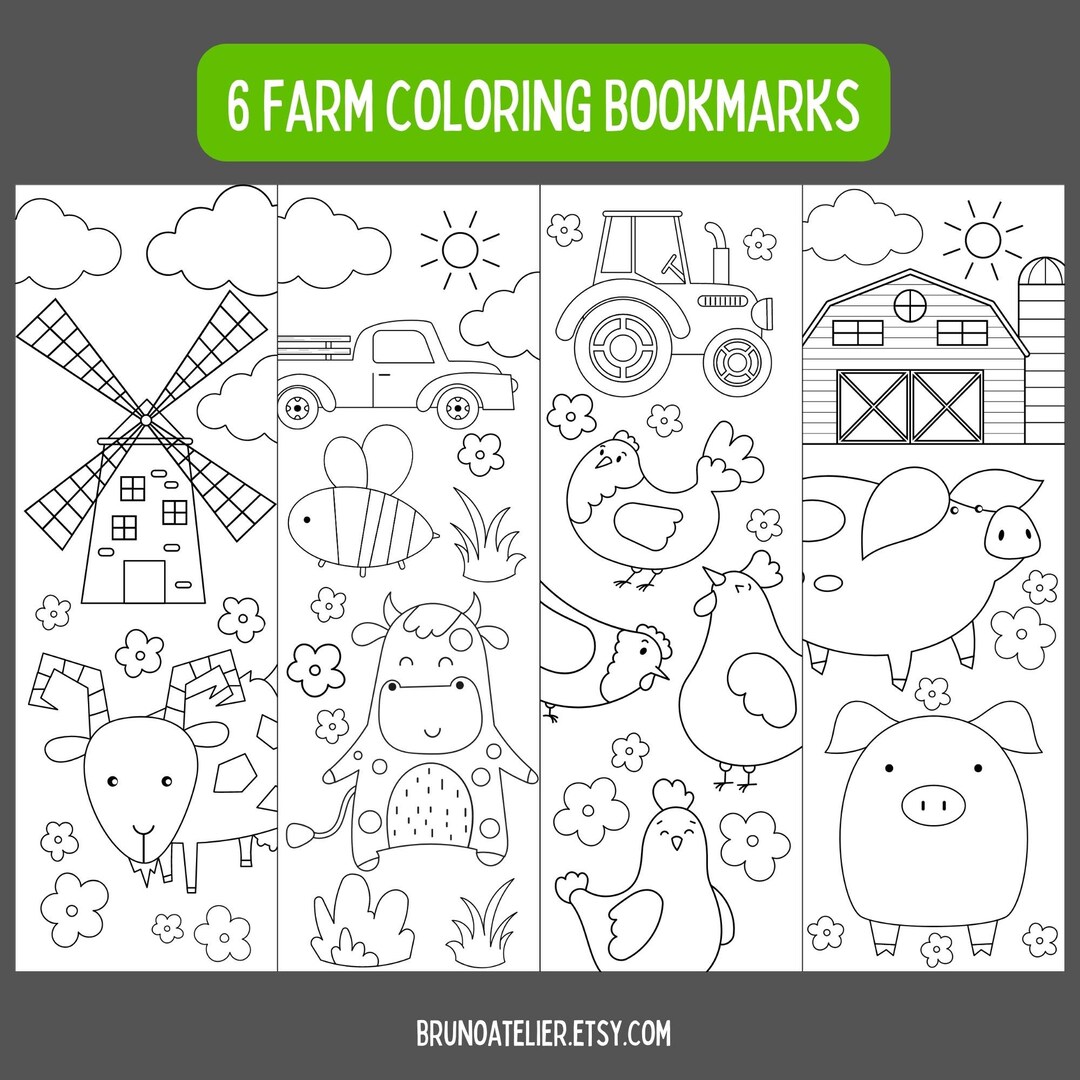 Farm Coloring Bookmarks for Kids, Cute Animal Coloring Bookmarks, Farm ...