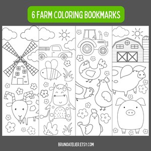 Farm Coloring Bookmarks for Kids, Cute Animal Coloring Bookmarks, Farm ...
