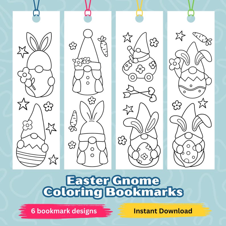 Easter Coloring Bookmarks for Kids, Easter Gnome Coloring Pages, Easter ...