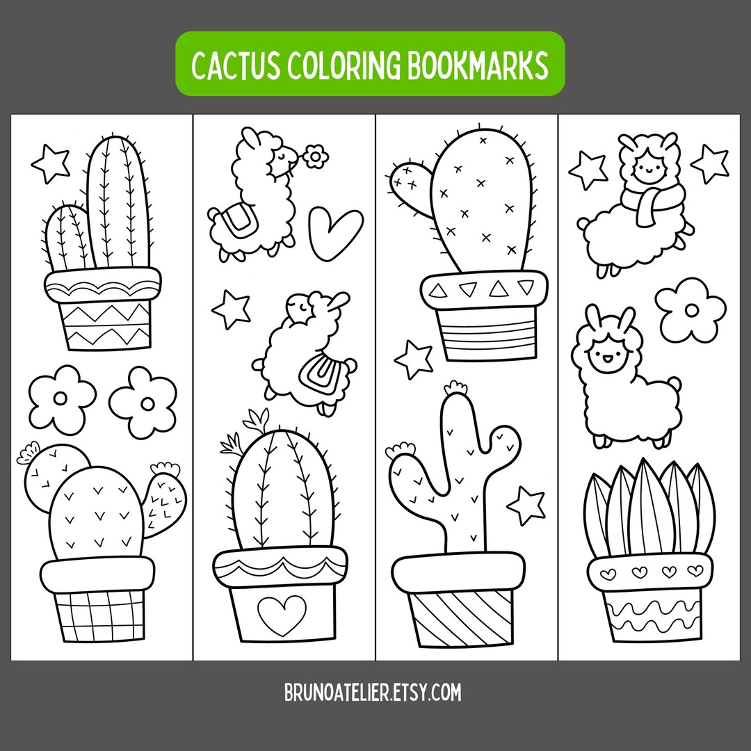 Cactus Coloring Bookmarks for Kids, Catus Bookmarks, Printable Bookmark ...