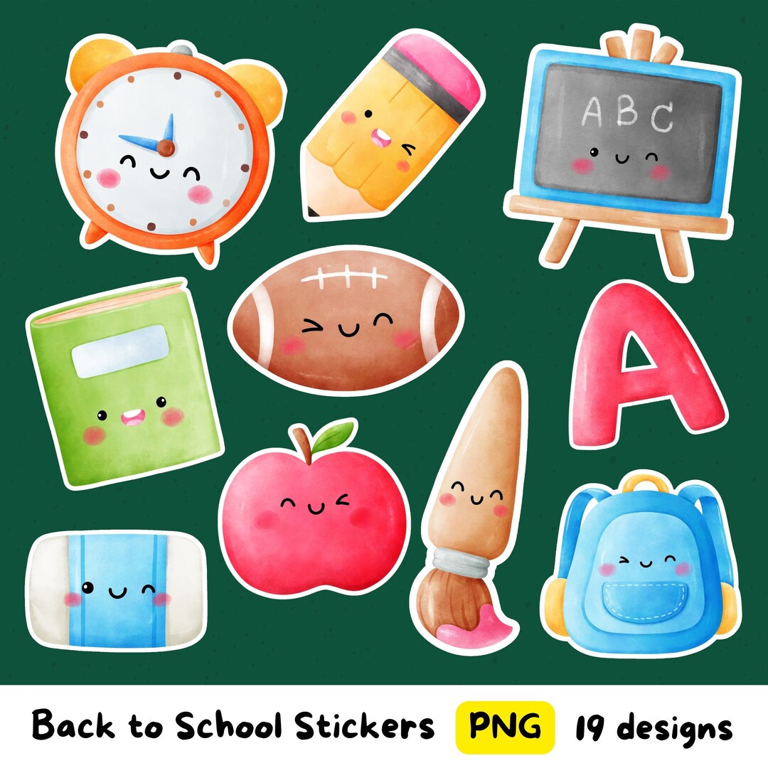 Back to School Stickers for Kids, School Stickers PNG, Print and Cut ...