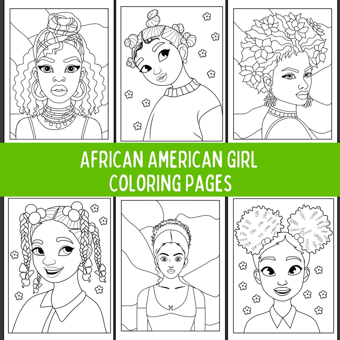 Black Girl Coloring Book for Kids, Melanin Coloring Pages, African ...